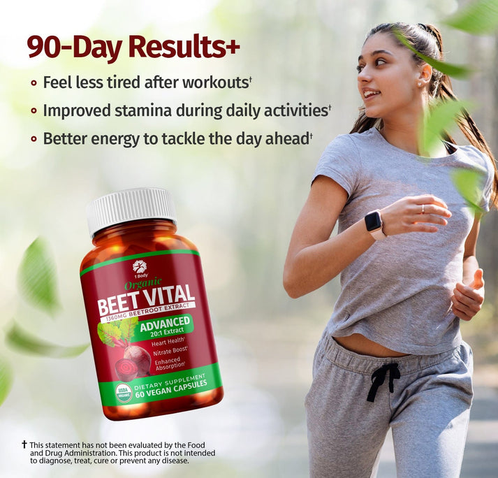 1 Body Beet Vital Organic Beet Root Capsules, 1360mg, 20:1 Concentrated ...